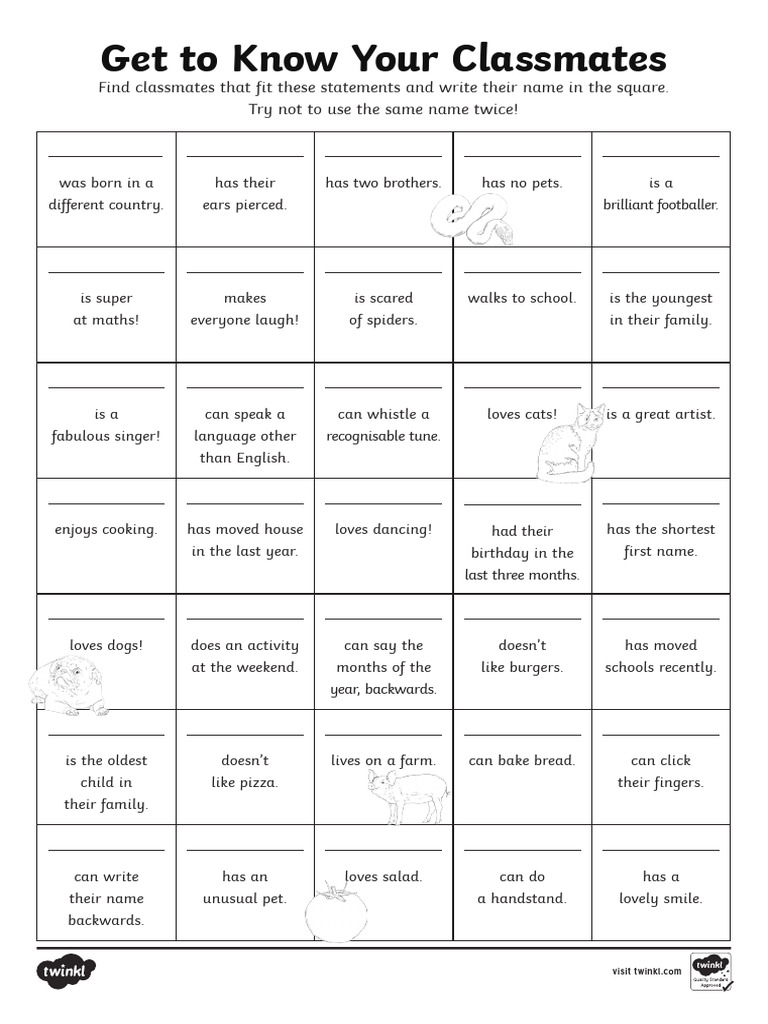 Year 4 Get to Know Your Classmates Activity Sheet | PDF