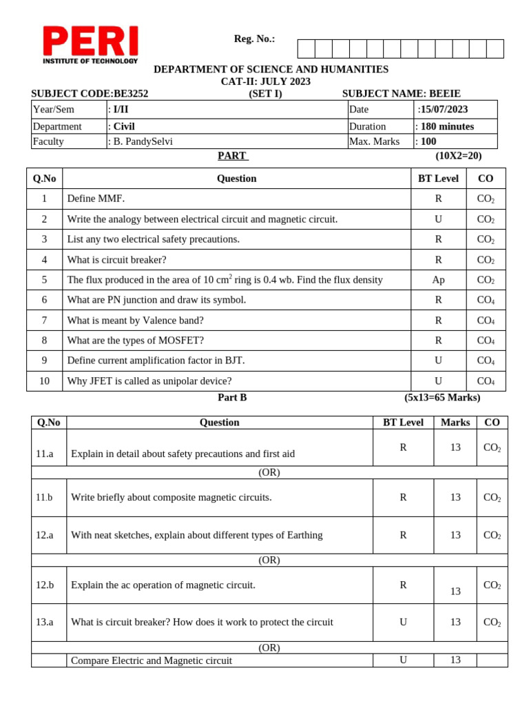 BE3252 - Set 1 | PDF