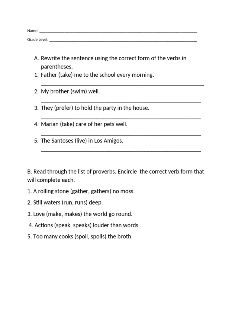 Verb Forms Practice Worksheet | PDF | Language Arts & Discipline