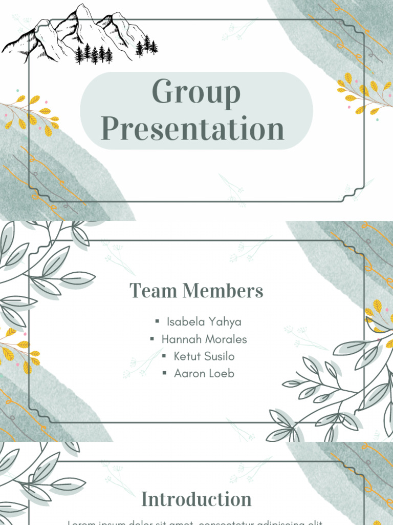 Sage White Leaves Watercolor Minimalist Group Presentation | PDF