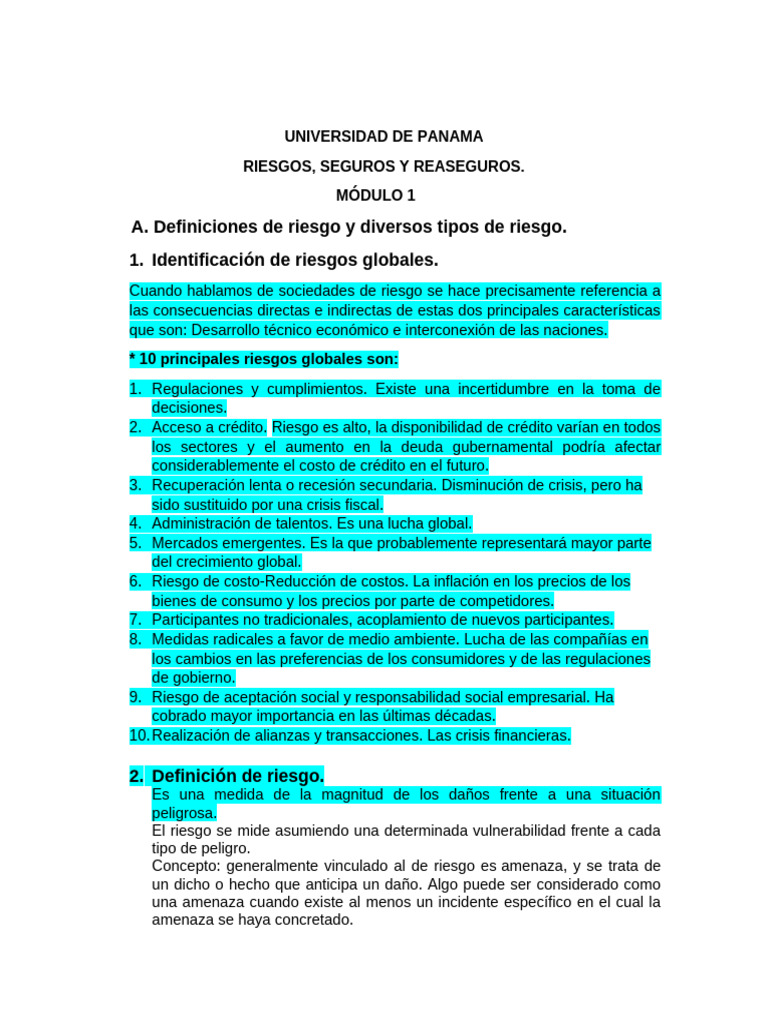 Módulo I - RIESGOS LLJ SEGUROS Y REASEGUROS LL 2024 | PDF
