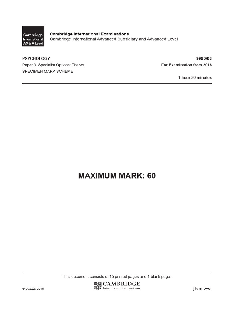 254407 2018 Paper 3 Specimen Mark Scheme | PDF