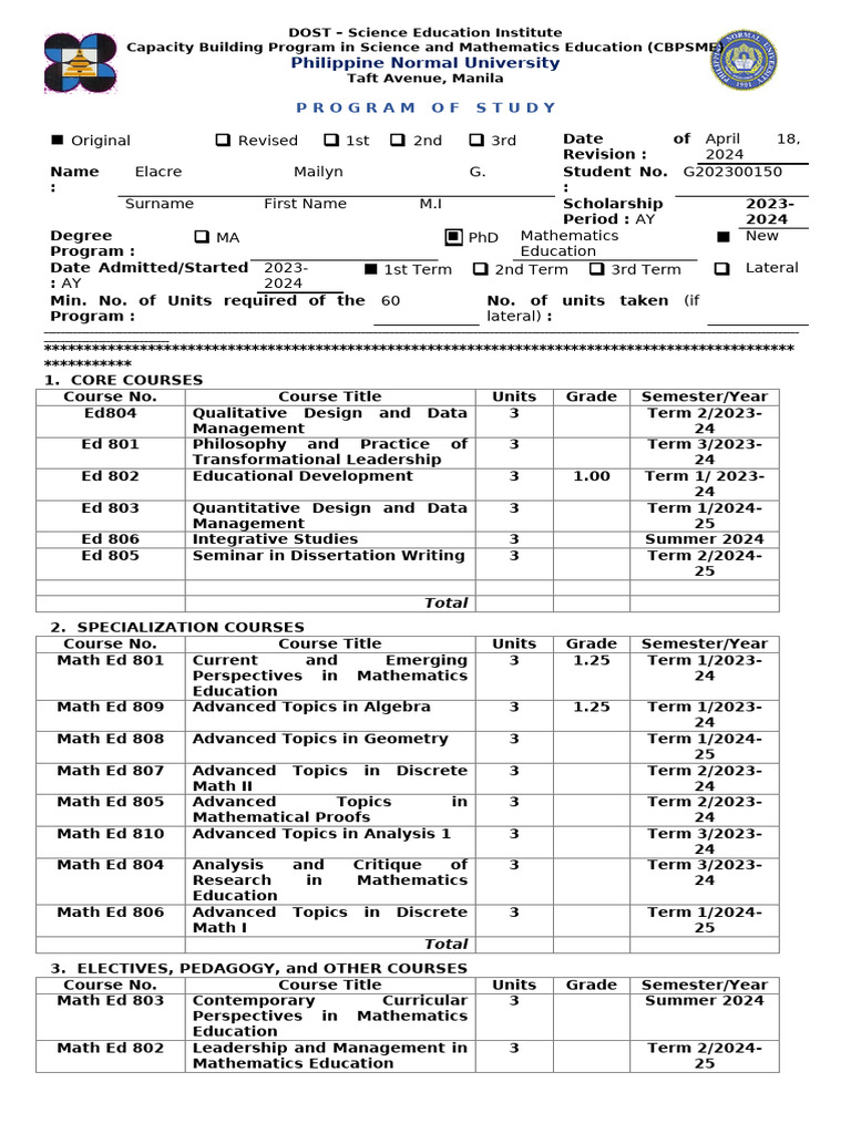 Elacre PROGRAM OF STUDY | PDF | Mathematics | Thesis