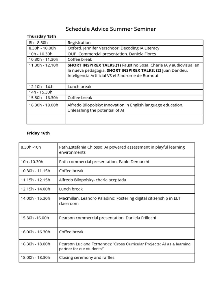 31st Advice Sumer Seminar - Schedule | PDF