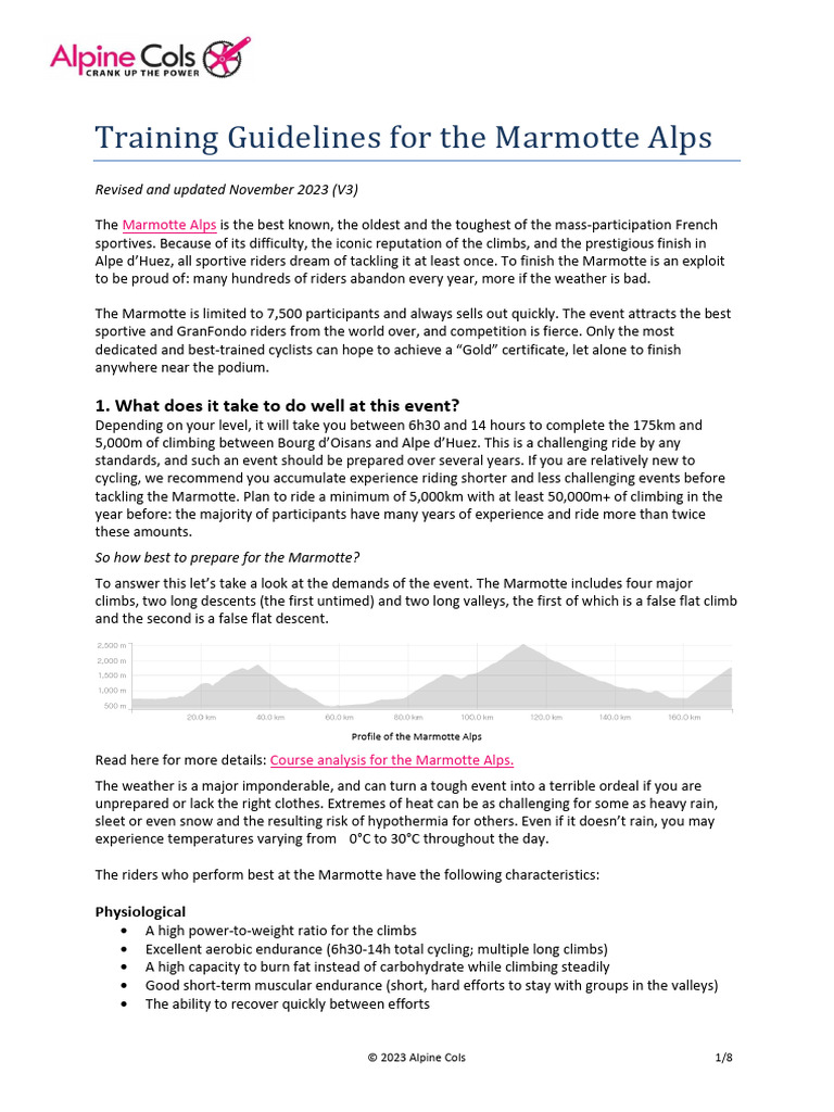 Marmotte Alps Training Guidelines 2024 | PDF