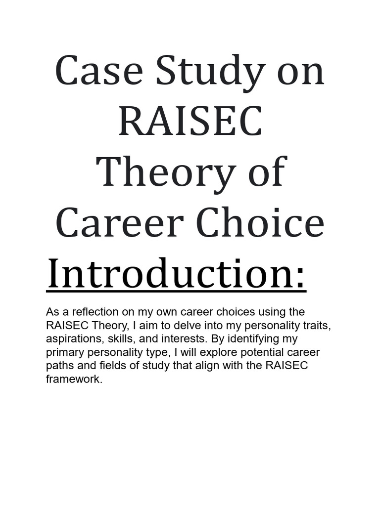 Case Study On Raisec Theory of Career Choice | PDF