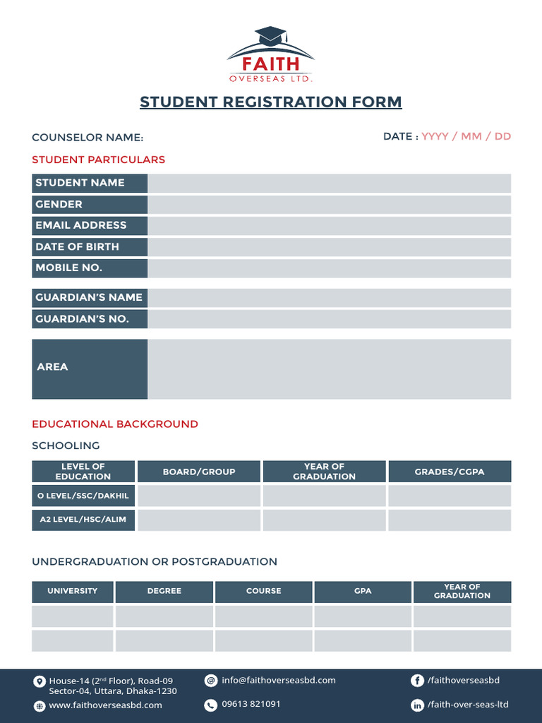 Faith Student Registration Form | PDF