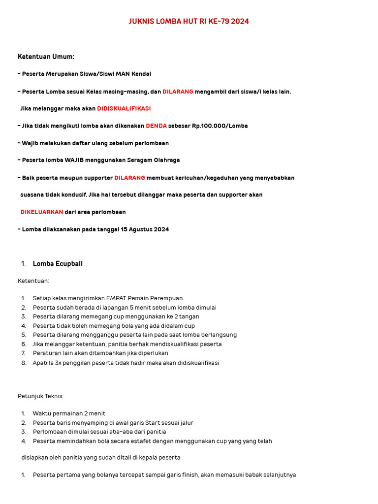 Juknis Lomba HUT RI Ke 79 (Revisi) .Docx - 20240813 - 195634 - 0000 | PDF