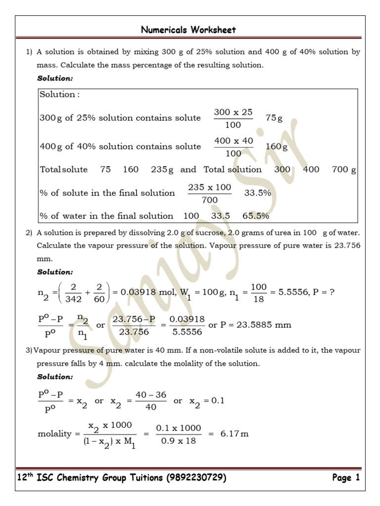 Numericals Worksheet: Solution | PDF