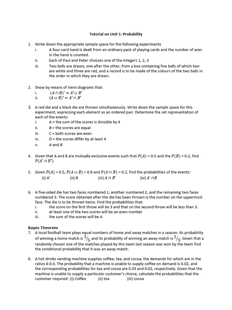 ECON2025 Tutorial On Unit 1 - Probability | PDF | Probability | Probability Theory