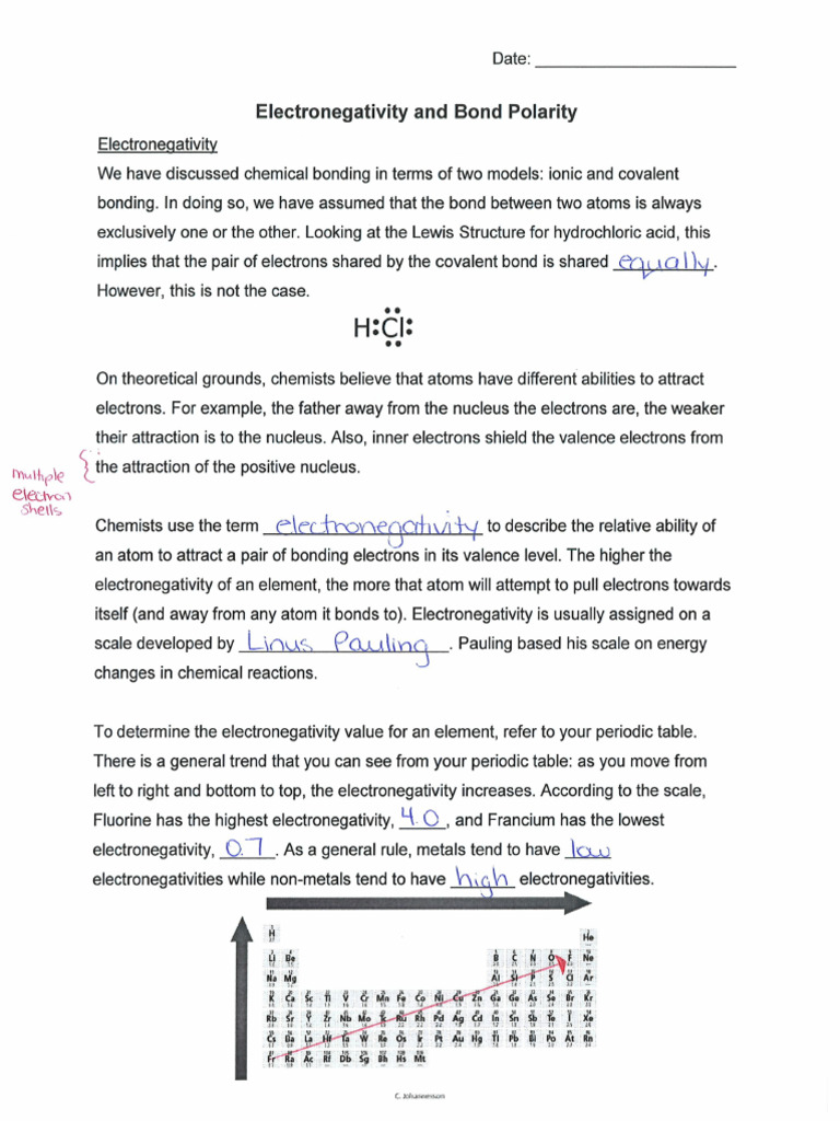 8 Electronegativity and Bond Polarity Key | PDF