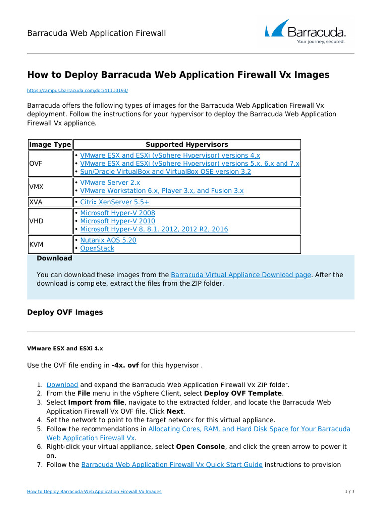 How To Deploy Barracuda Web Application Firewall VX Images | PDF