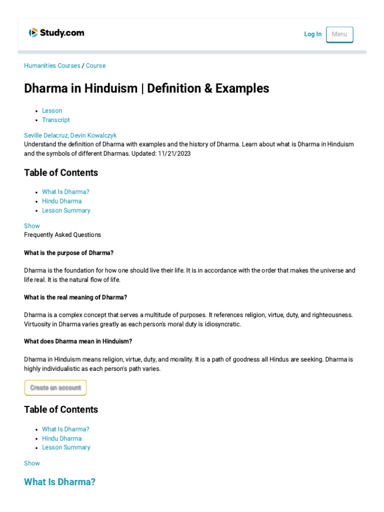 Dharma in Hinduism - Definition & Examples - Lesson | PDF