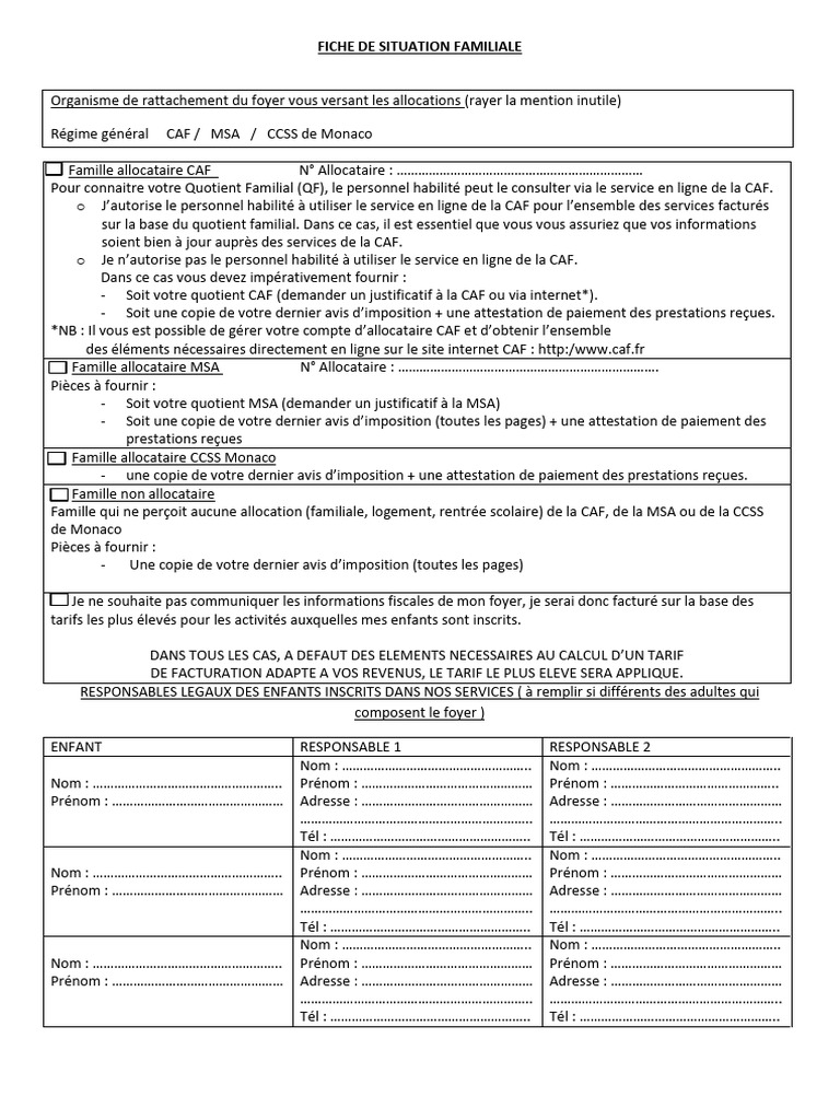 Fiche de Situation Familiale | PDF