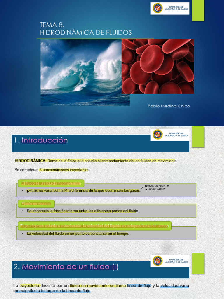TEMA 8. HIDRODINAMICA DE FLUIDOS | PDF