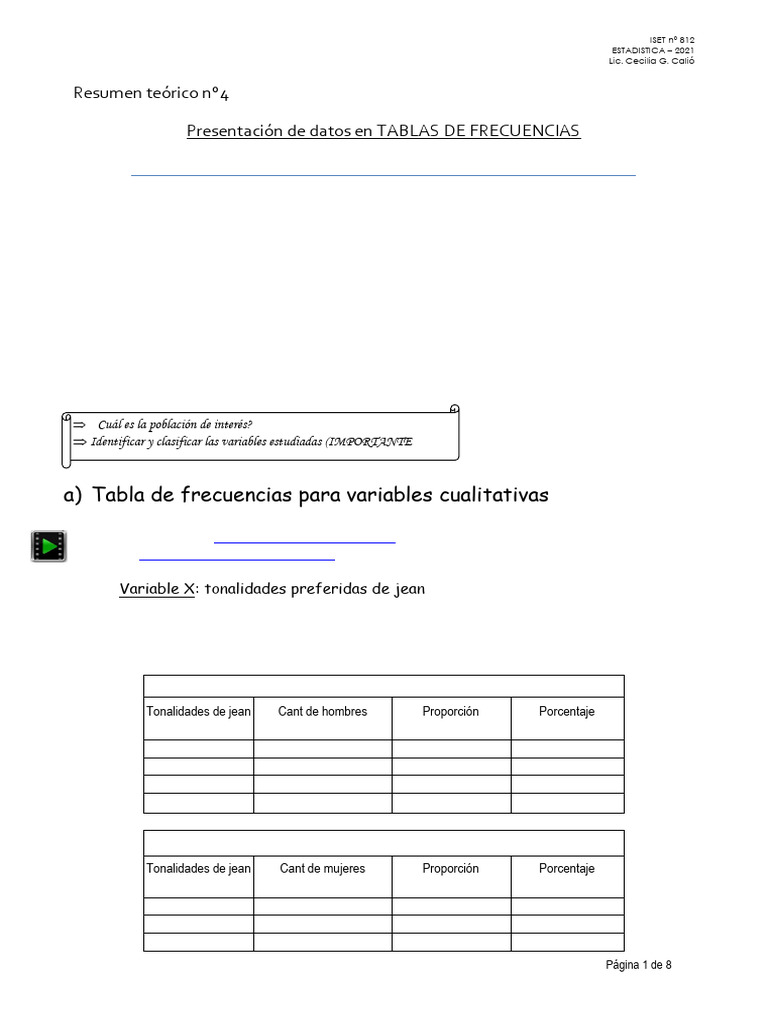 Resumen Teórico 4 - Tablas de Frecuencias-2021 | PDF