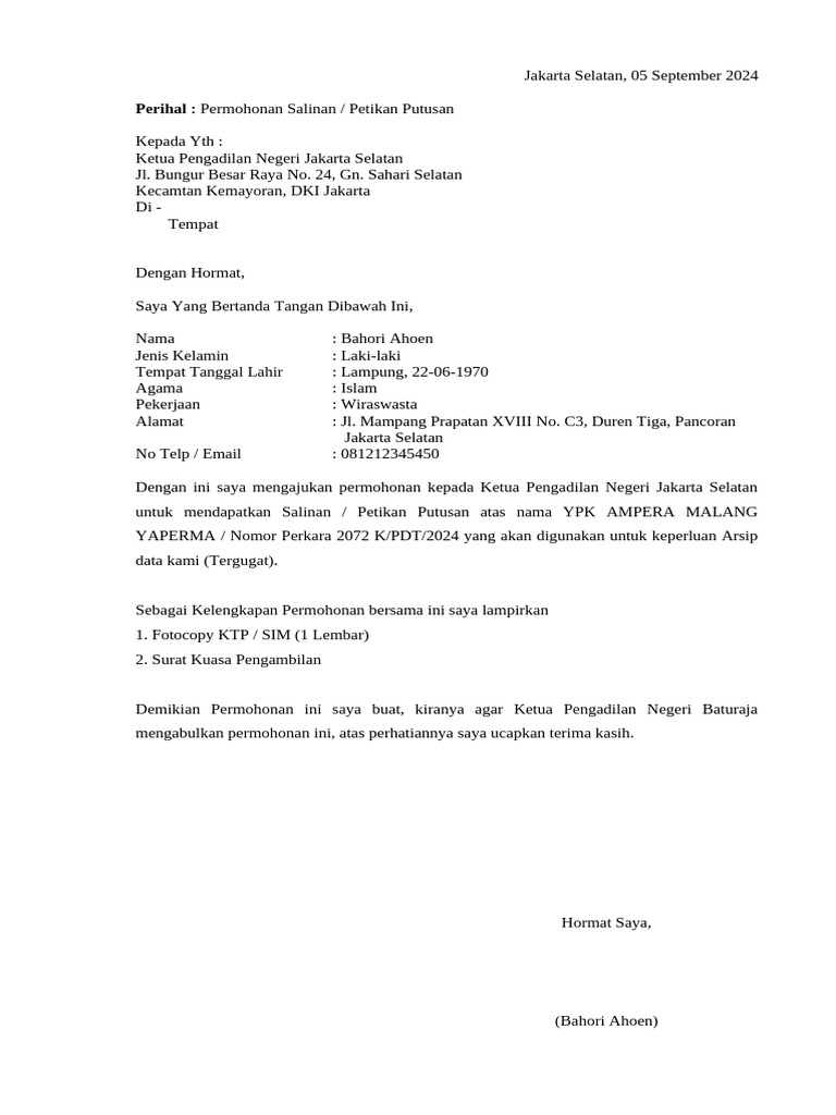 Form Permohonan Petikan Putusan | PDF