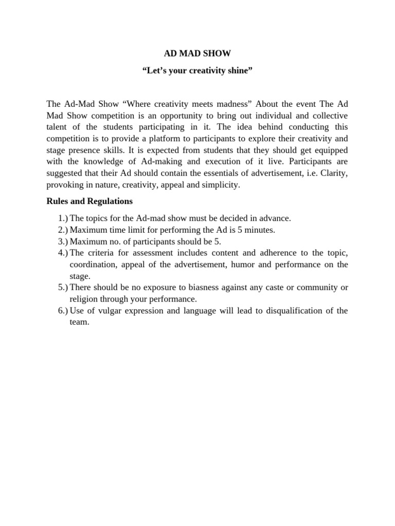 AD MAD SHOW Rule | PDF