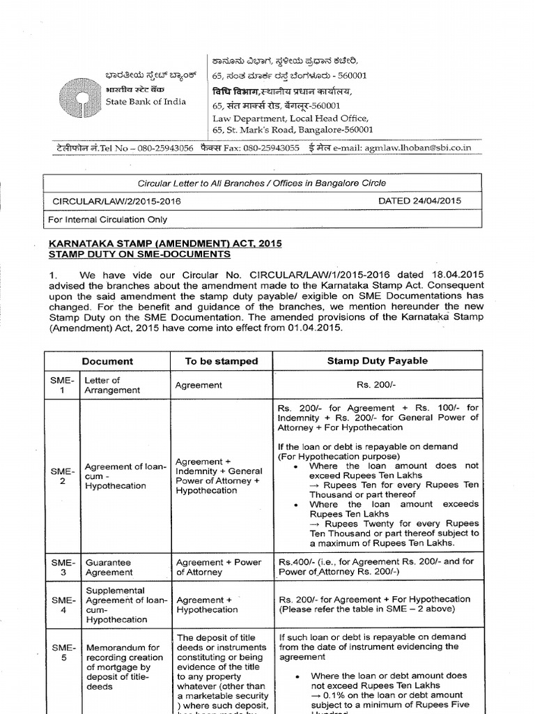 Karnataka Stamp Act - Amendment 2015 Stamy Duty On SME Documents | PDF