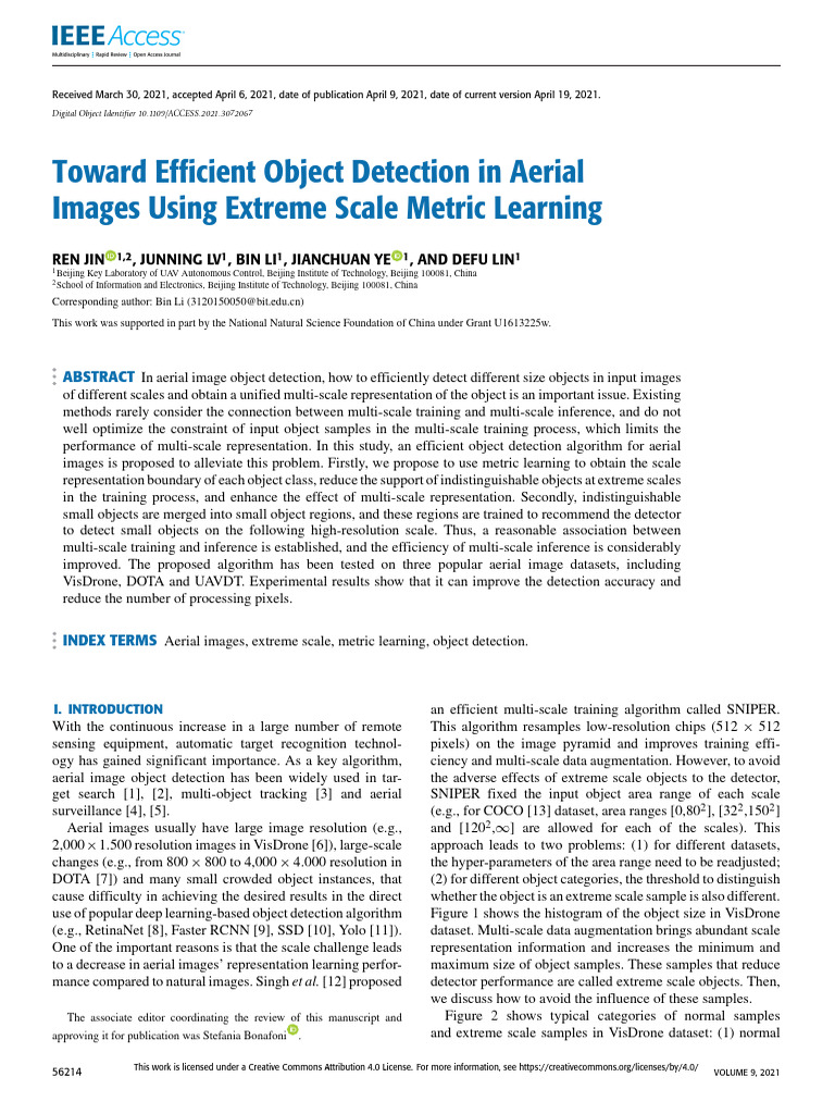 Toward Efficient Object Detection in Aerial Images Using Extreme Scale Metric Learning | PDF