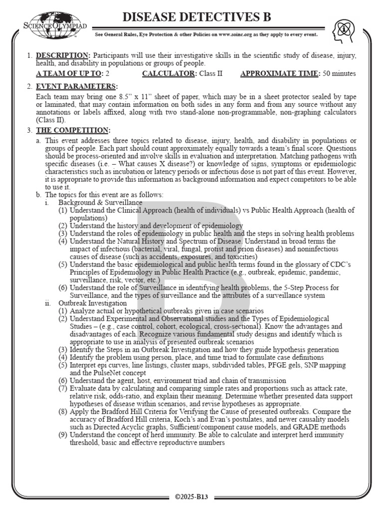 Science Olympiad Div B Rules Disease Detectivtes | PDF