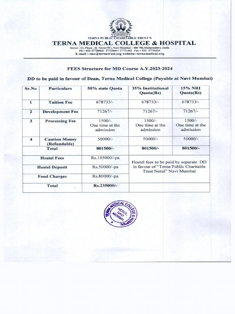 PG Fee Structure a.Y.2023 24 Scan 0001 | PDF