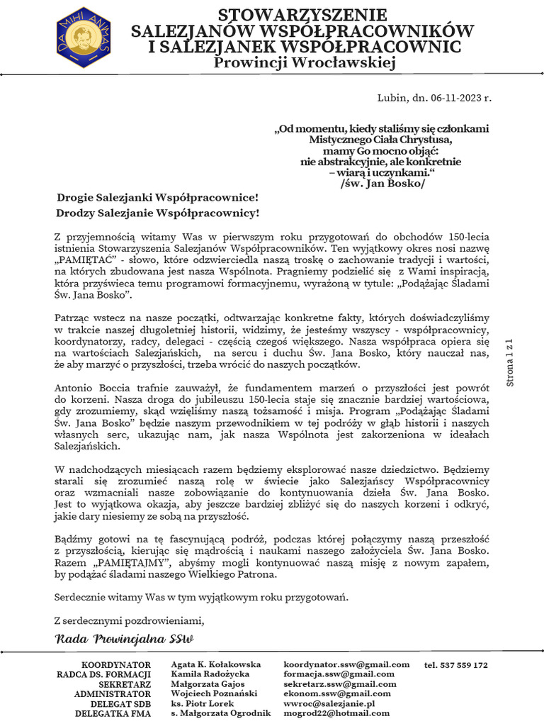 06-11-2023 List Do SSW (Program Formacyjny) | PDF