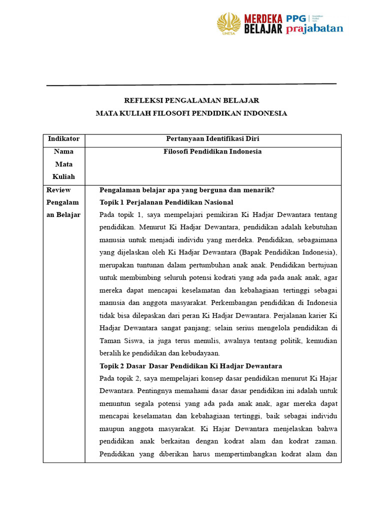 Refleksi Mata Kuliah - Seminar PPG SITI NUR FATIMAH | PDF