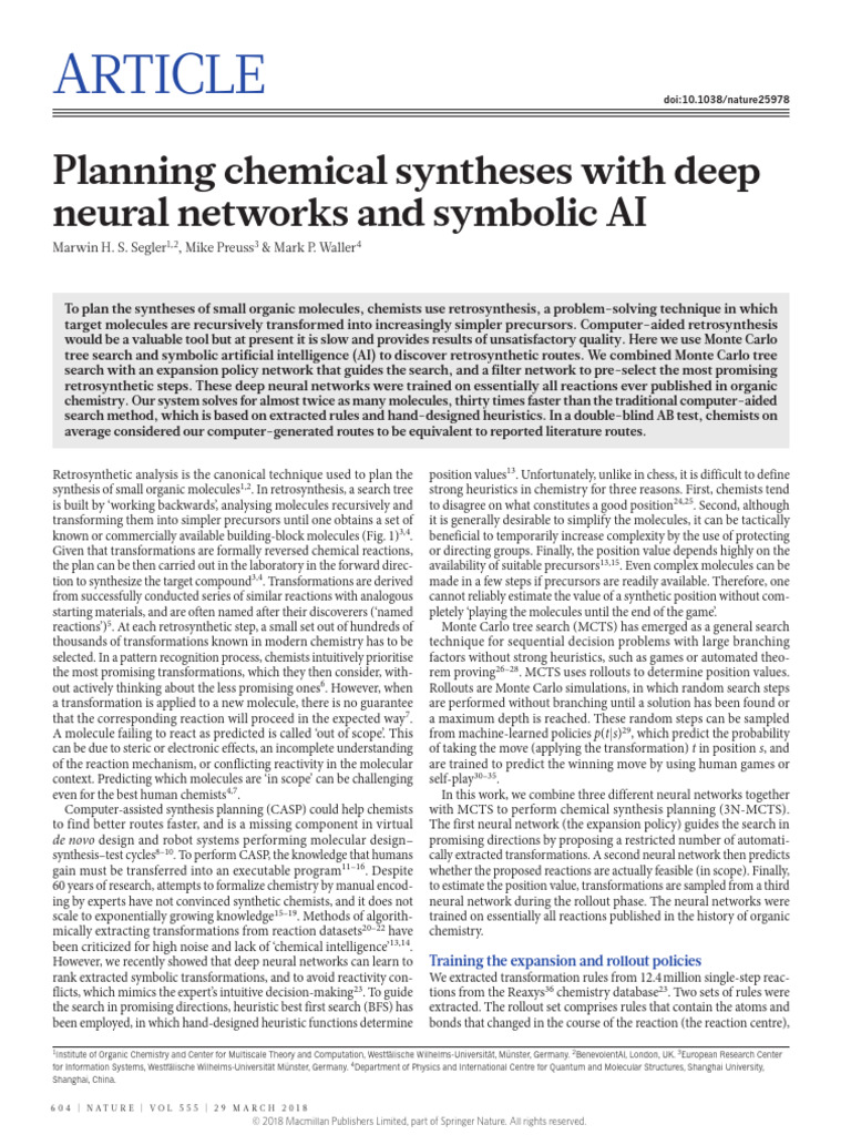 Article: Planning Chemical Syntheses With Deep Neural Networks and ...