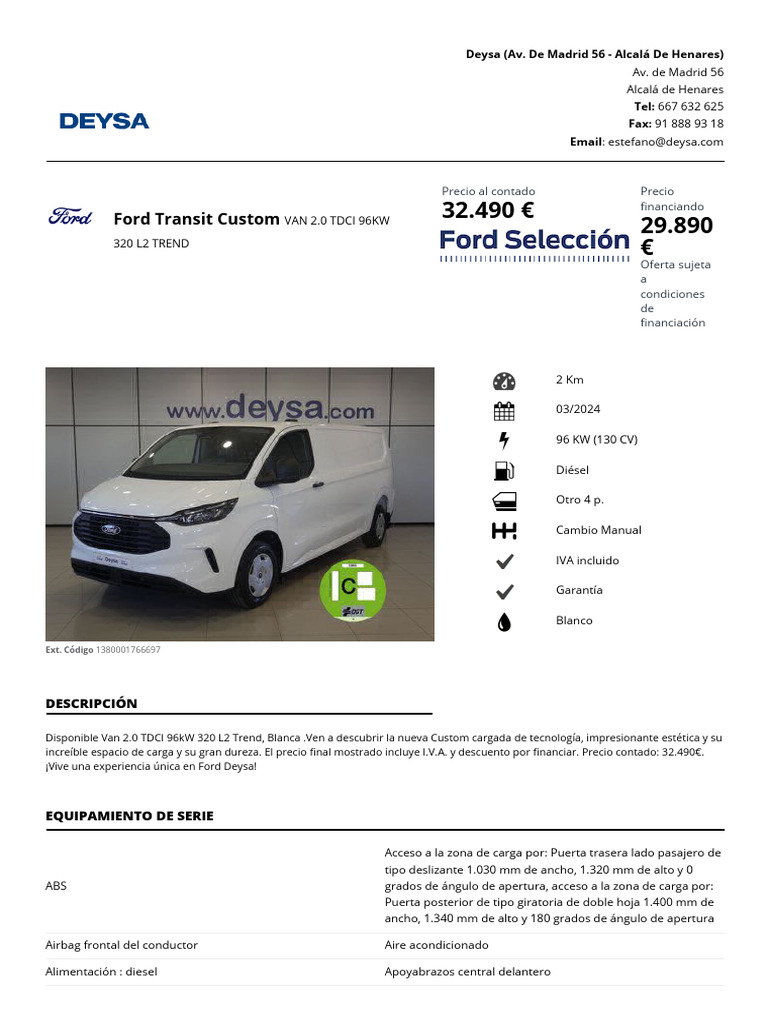 Detalles Vehiculo 833631 Transit Custom | PDF