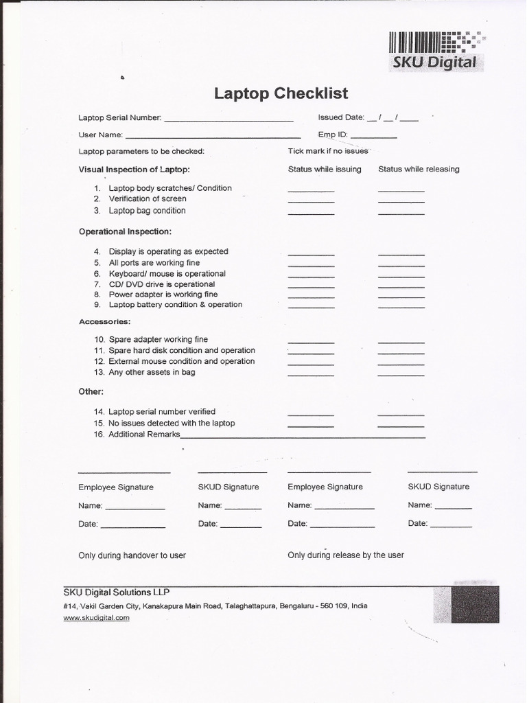Laptop Checklist | PDF