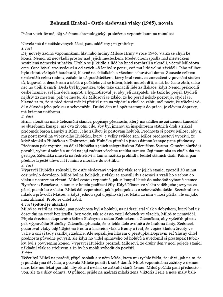 Hrabalovy Ostre Sledovane Vlaky - Obsah | PDF