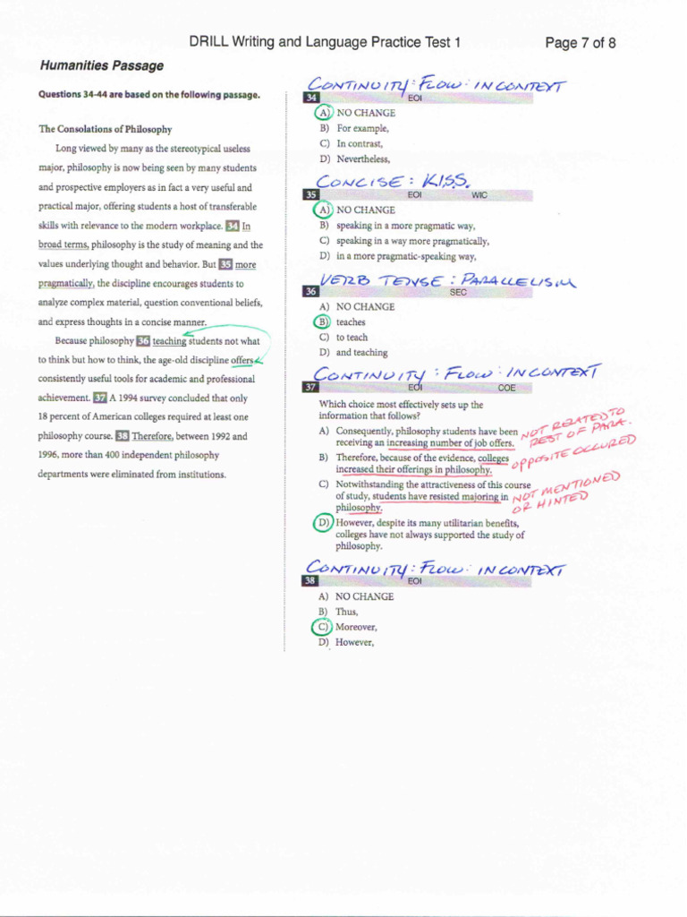 SOLUTIONS New SAT Writing and Language Passage 4 T1 Drill | PDF