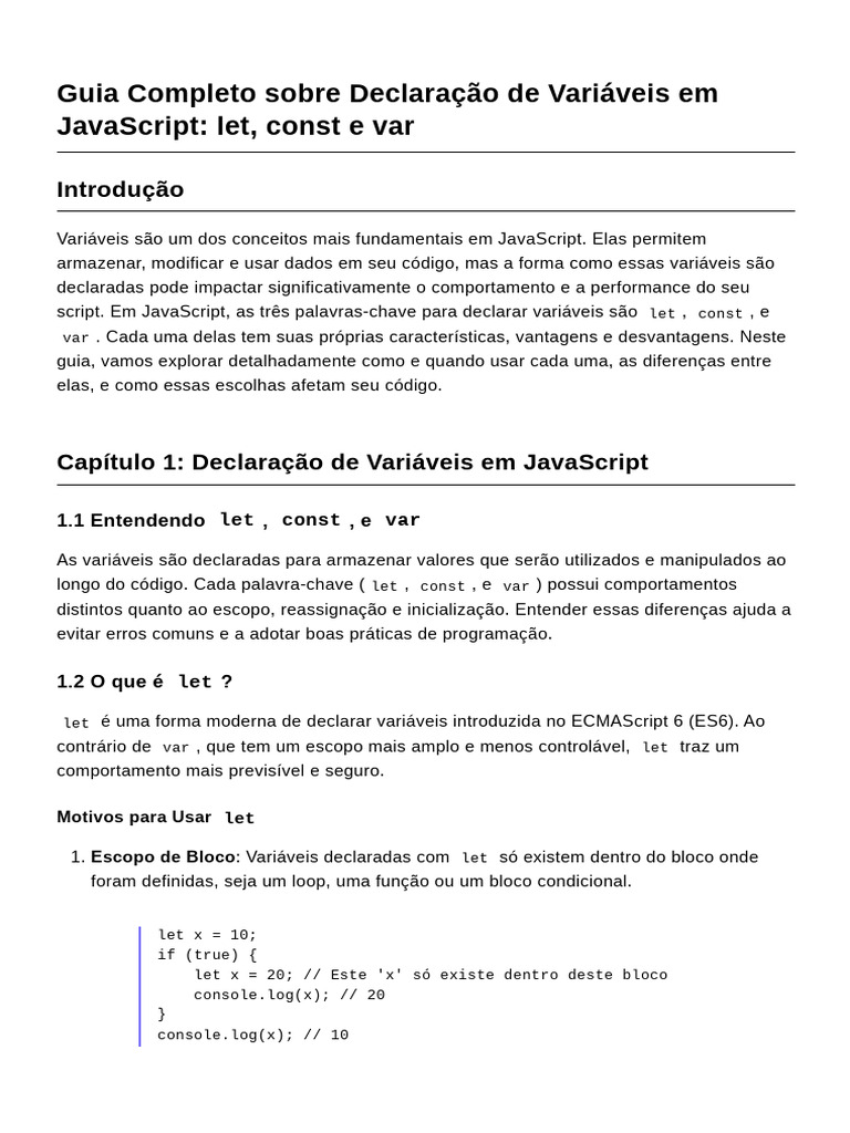 Guia Completo Sobre Declaração de Variáveis em JavaScript: Let, Const e ...