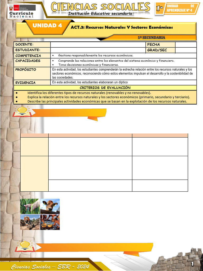 Ficha de Actividad CCSS 1° - Semana 3 | PDF