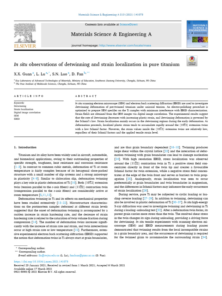 Guan Et Al. - 2021 - in Situ Observations of Detwinning and Strain ...