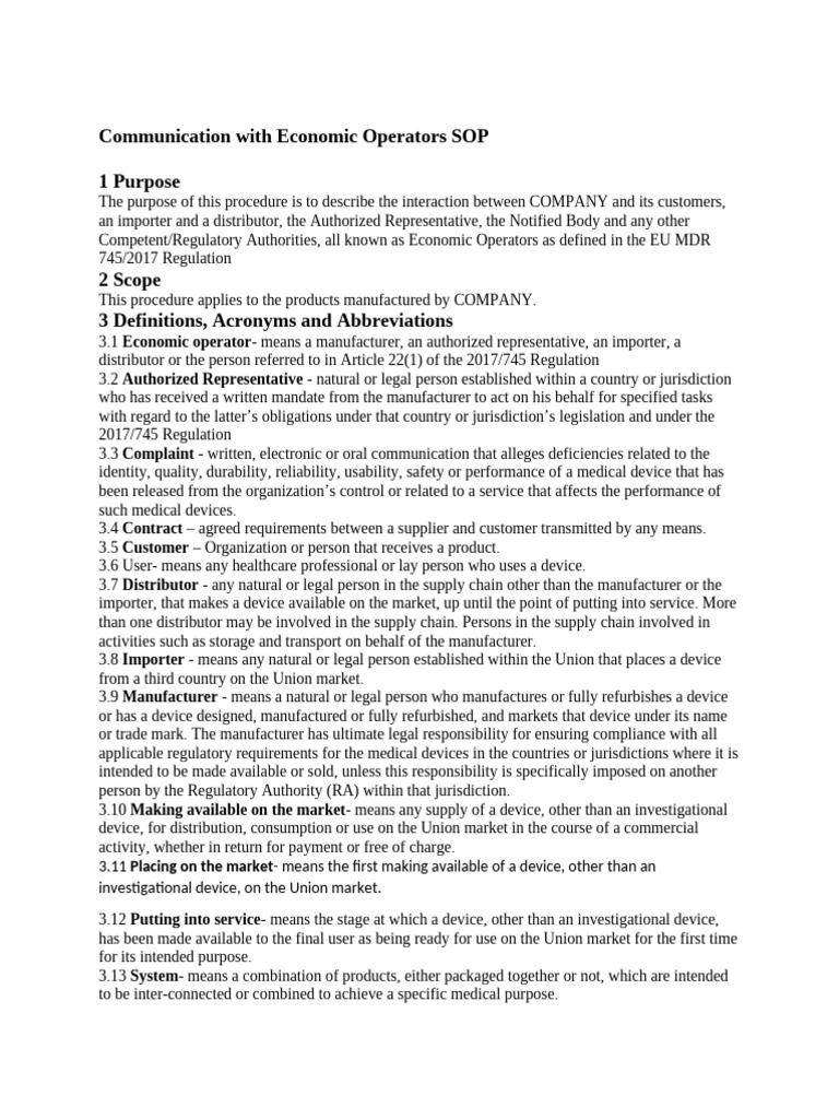 Communication With Economic Operators SOP | PDF