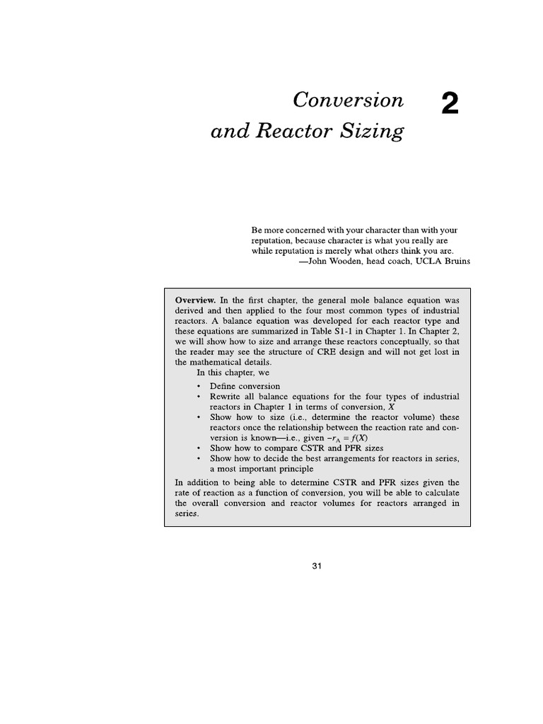 Ch2 Conversion and Reaction Sizing - Fogler 5th Ed | PDF