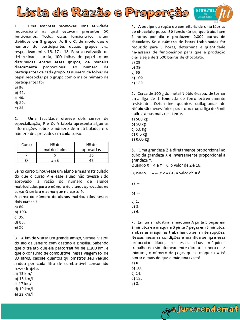 Lista de Razão e Proporção | PDF