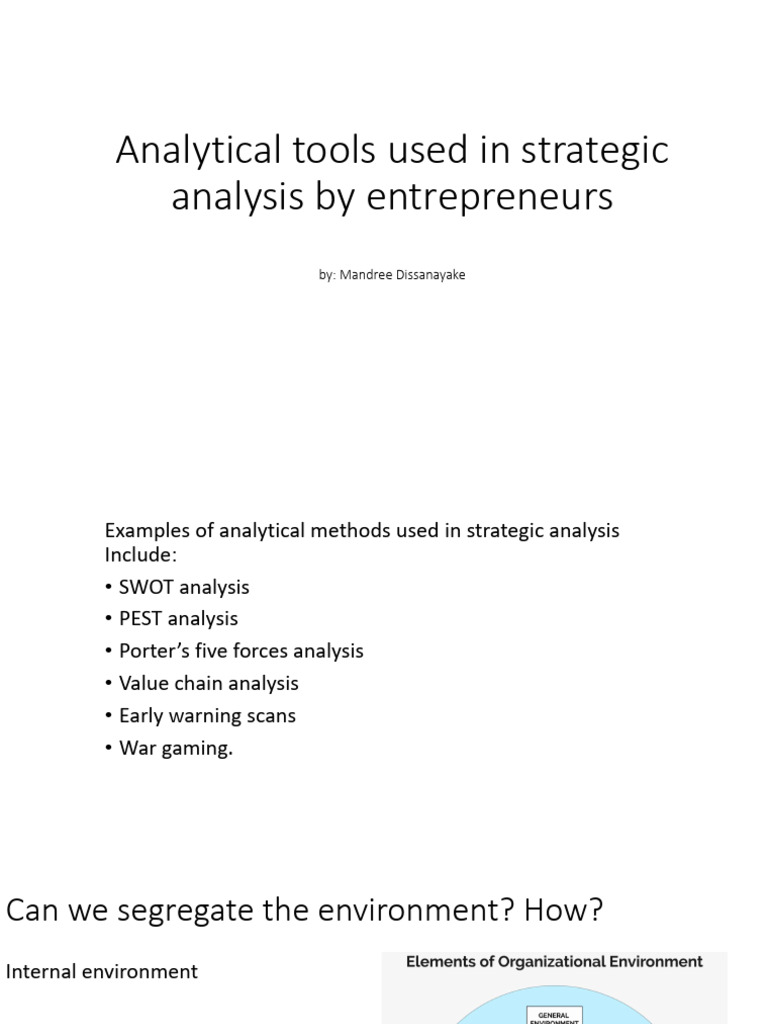 Analytical Tools Used in Strategic Analysis by Entrepreneurs | PDF