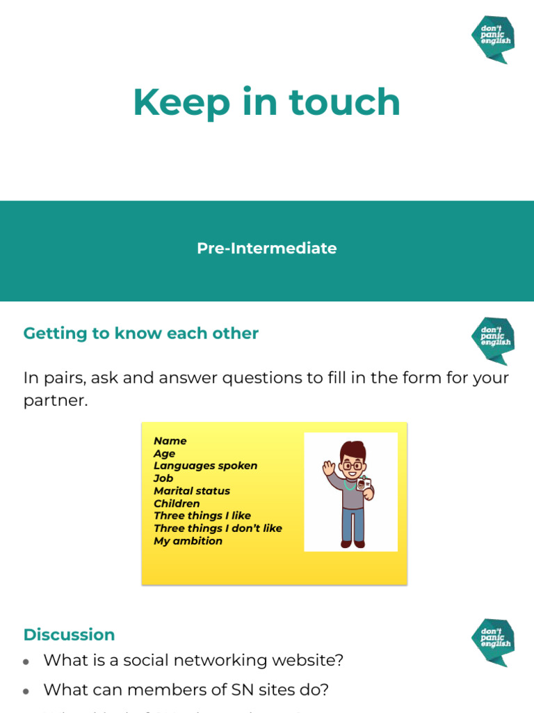 W1L3 Pre-Intermediate Keep in Touch | PDF