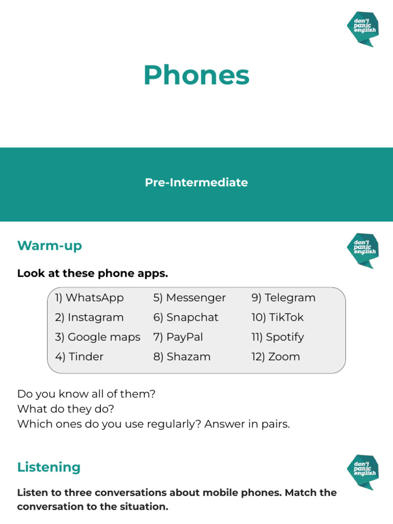 W1L2 Pre-Intermediate Phones | PDF