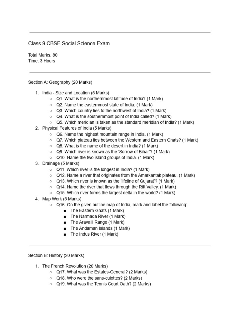 Class 9 CBSE Social Science Exam Set 2 | PDF