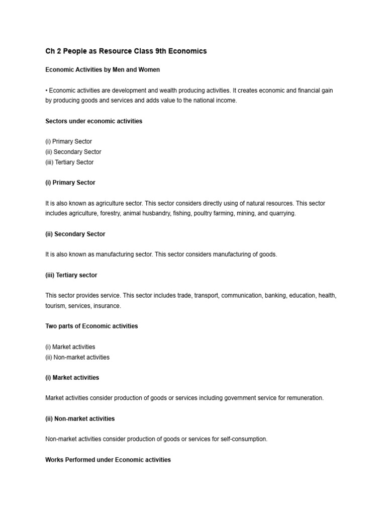 CH 2 People As Resource Class 9th Economics | PDF