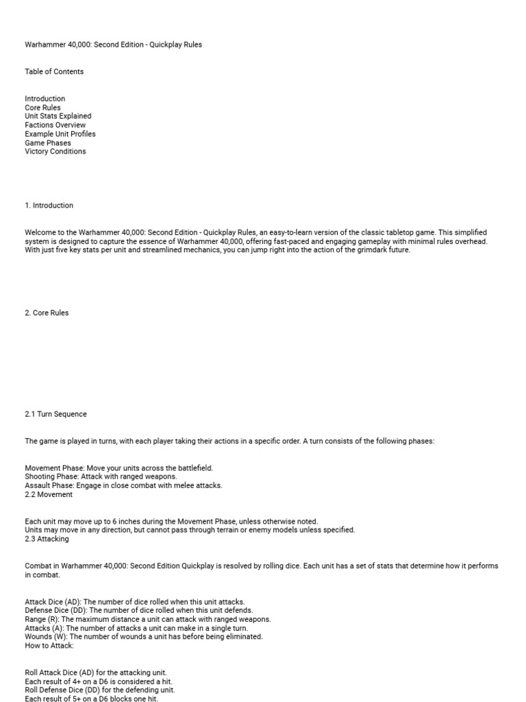 Warhammer 40k Second Edition Quickplay | PDF