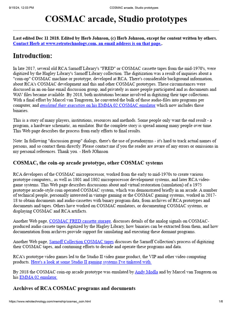 COSMAC arcade, Studio prototypes | PDF