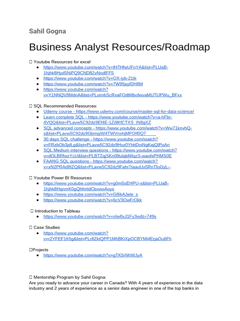 Business Analysis Roadmap - Sahil Gogna | PDF