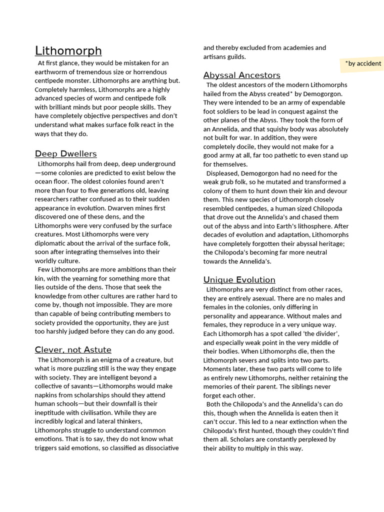 Lithomorph Race | PDF