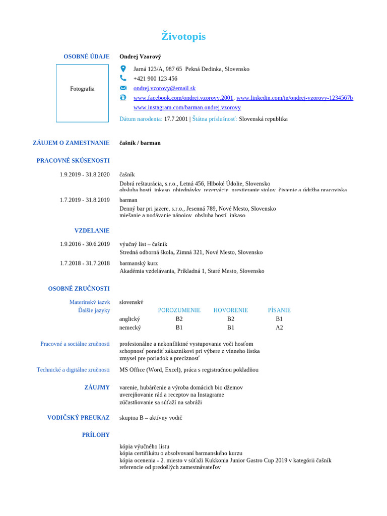 Zivotopis Vzor Slovensky | PDF