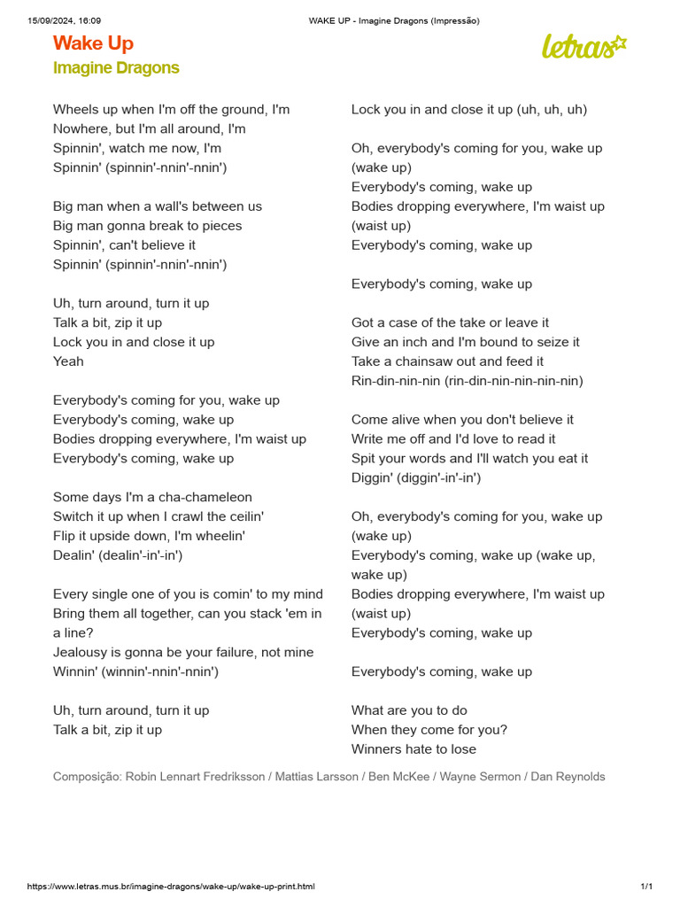 Wake Up: Imagine Dragons | PDF